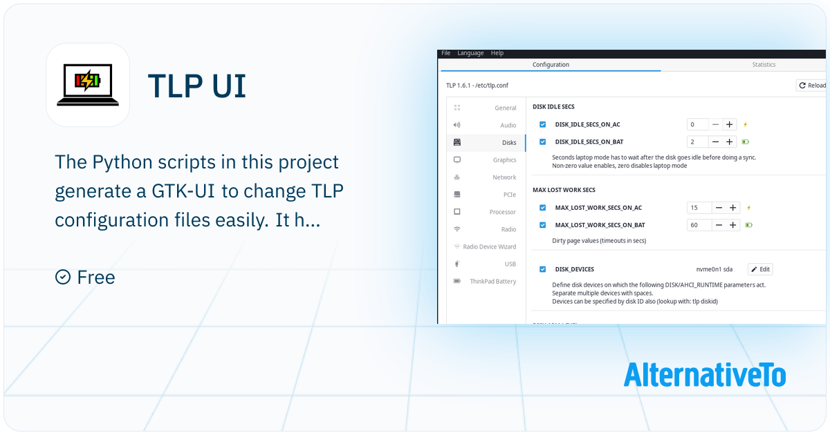 TLP UI: A GTK user interface for TLP written in Python | AlternativeTo