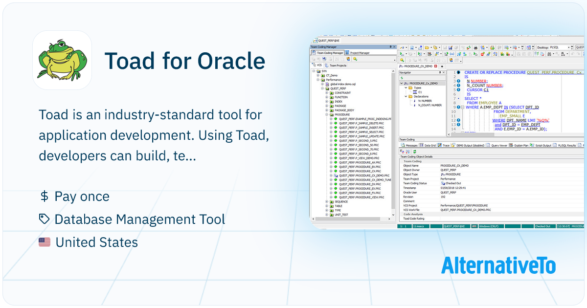 Toad for Oracle: Oracle toolset that helps with PL/SQL unit testing and ...