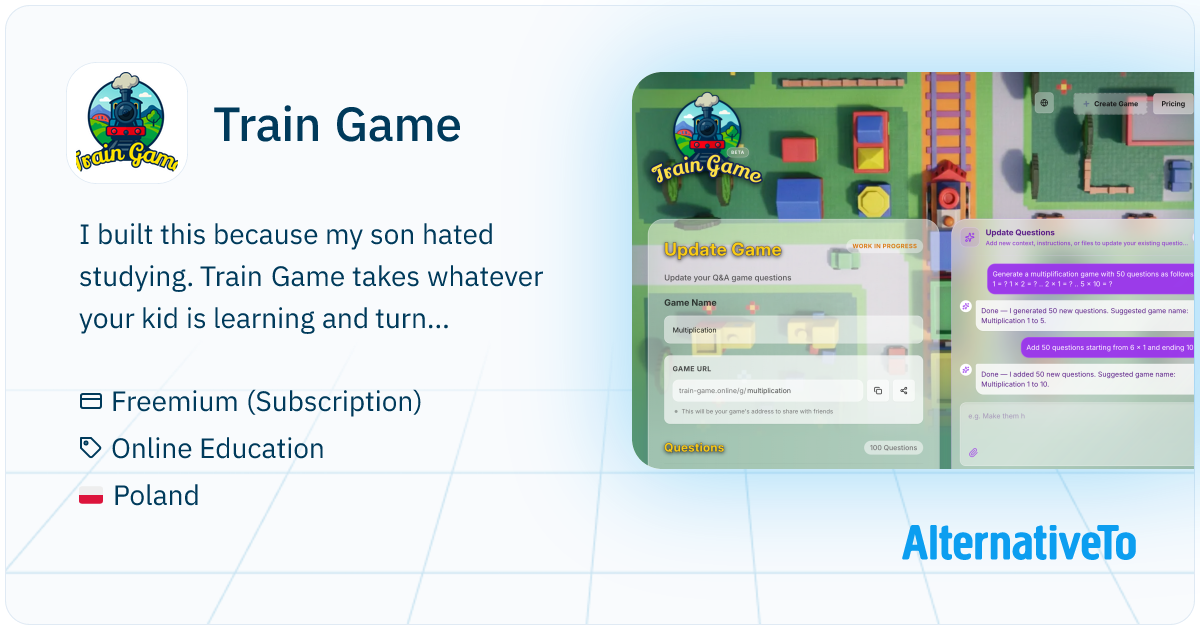 Train Game: Turn your kid's homework into a 3D train game. | AlternativeTo