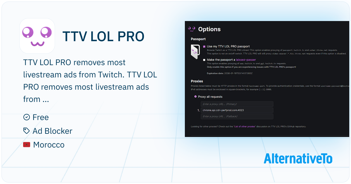 TTV LOL PRO: Removes most livestream ads from Twitch. | AlternativeTo