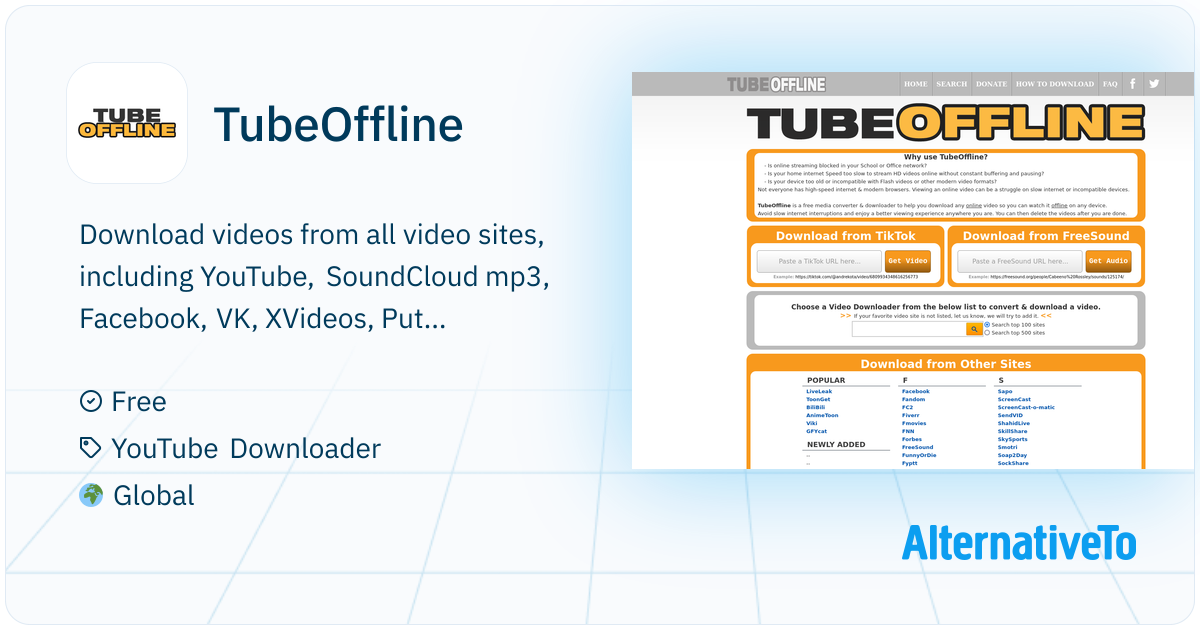 TubeOffline: Free media converter and downloader | AlternativeTo