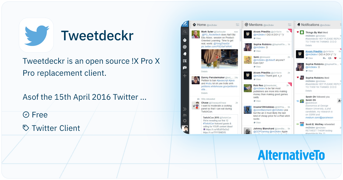 Tweetdeckr: Open source Tweetdeck replacement client | AlternativeTo