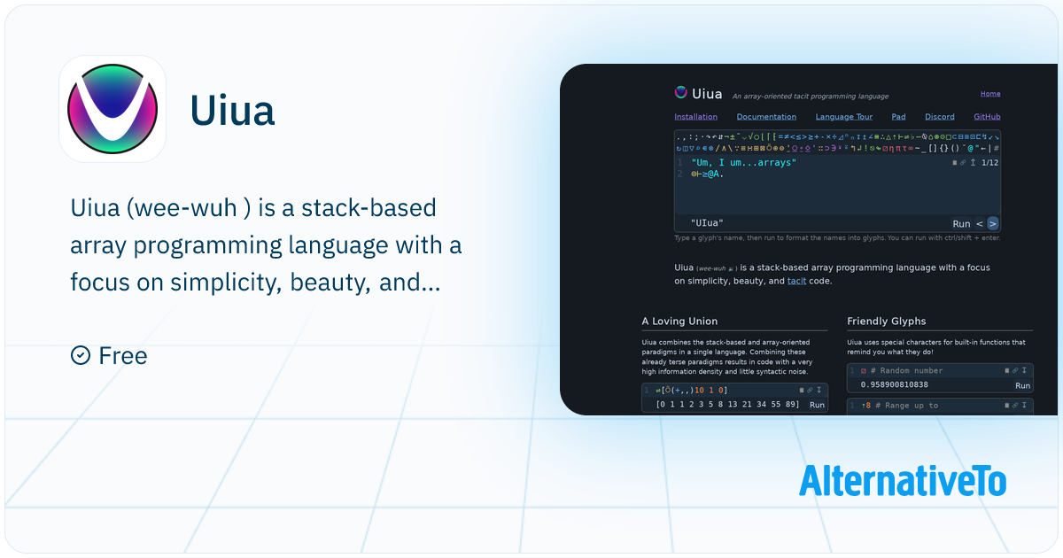 Uiua: An array-oriented tacit programming language | AlternativeTo