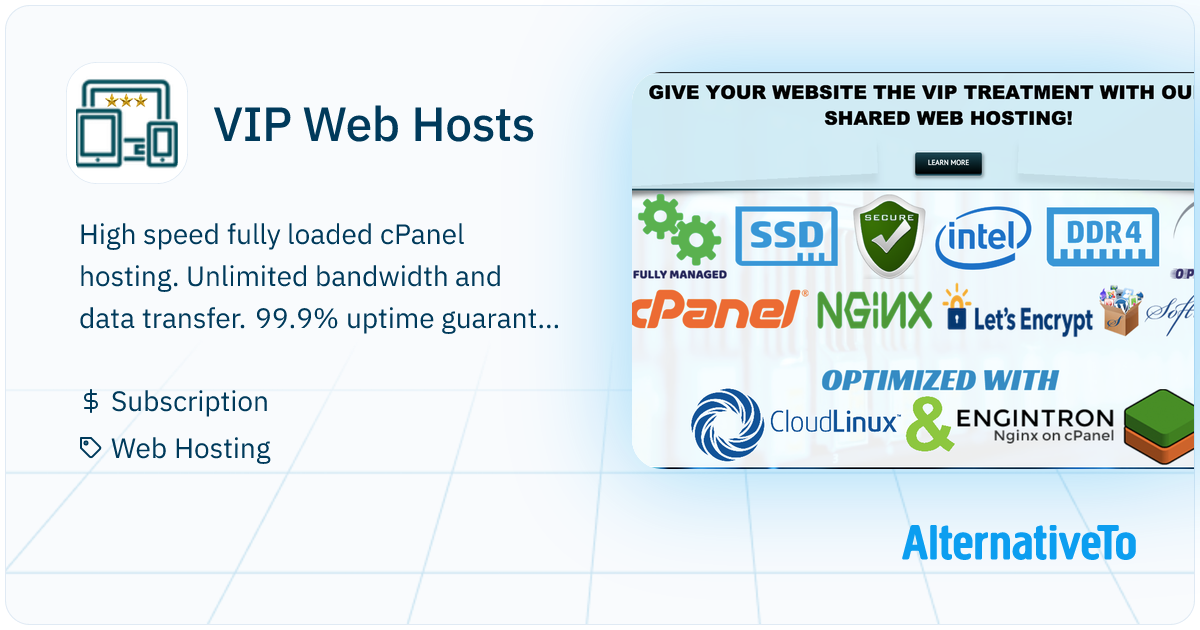 VIP Web Hosts: VIP web hosting. Fully loaded cPanel. SSD drives ...