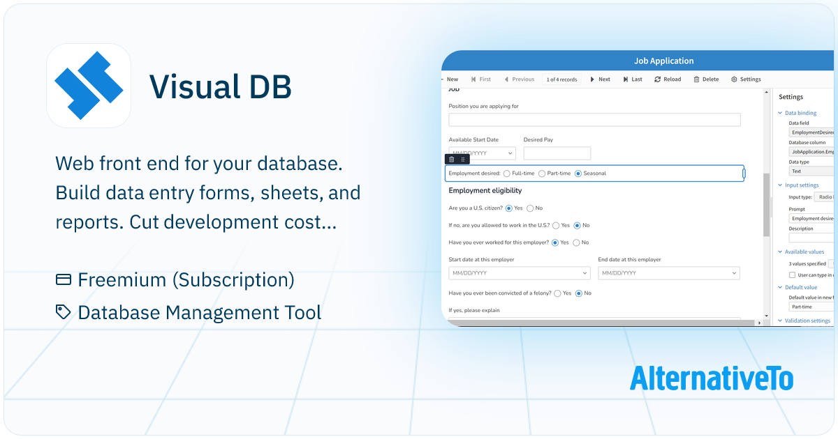 Visual DB: Web front end for your database. Build data entry forms ...