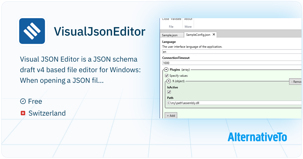 VisualJsonEditor: A JSON schema based file editor for Windows ...