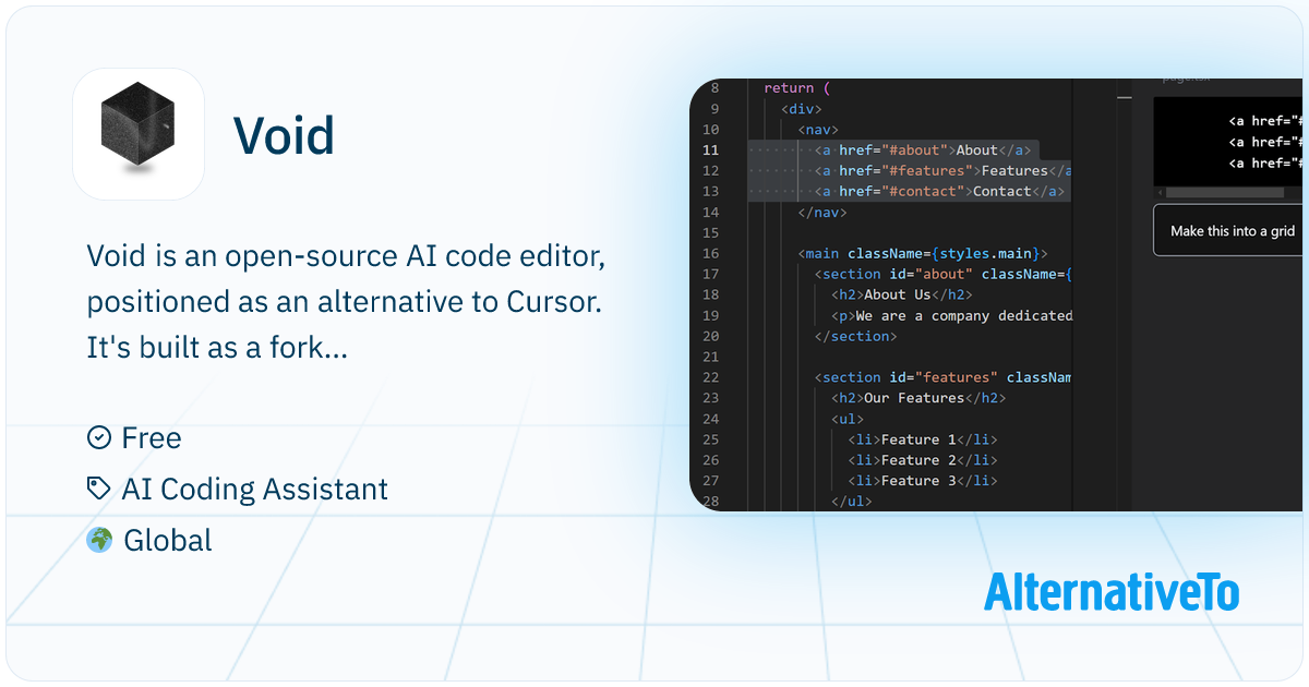Void: The open source AI code editor. Write code with the best AI tools, use any | AlternativeTo