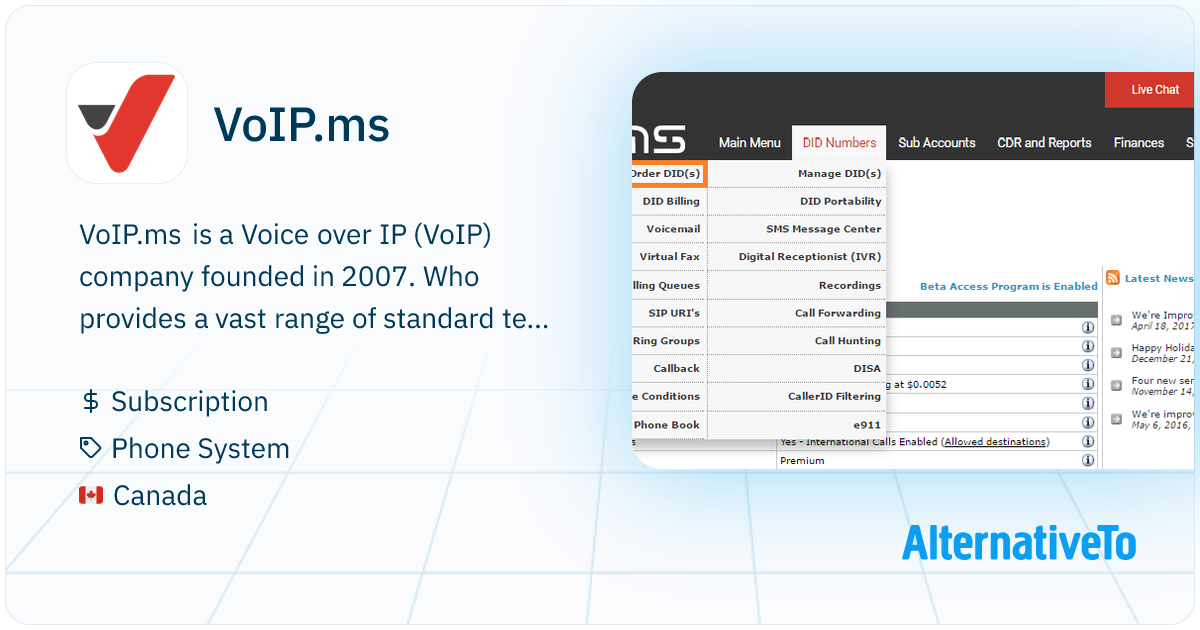 VoIP.ms: Voice over IP (VoIP) Software as a Service (SaaS). | AlternativeTo