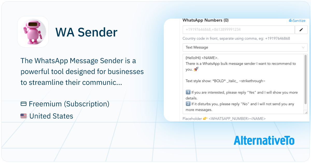 WA Sender: Effortlessly send bulk, customized WhatsApp messages without ...
