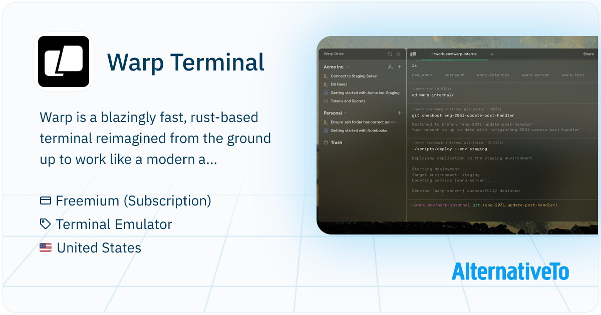 Warp Terminal: Warp is a blazingly fast, Rust-based terminal that makes ...