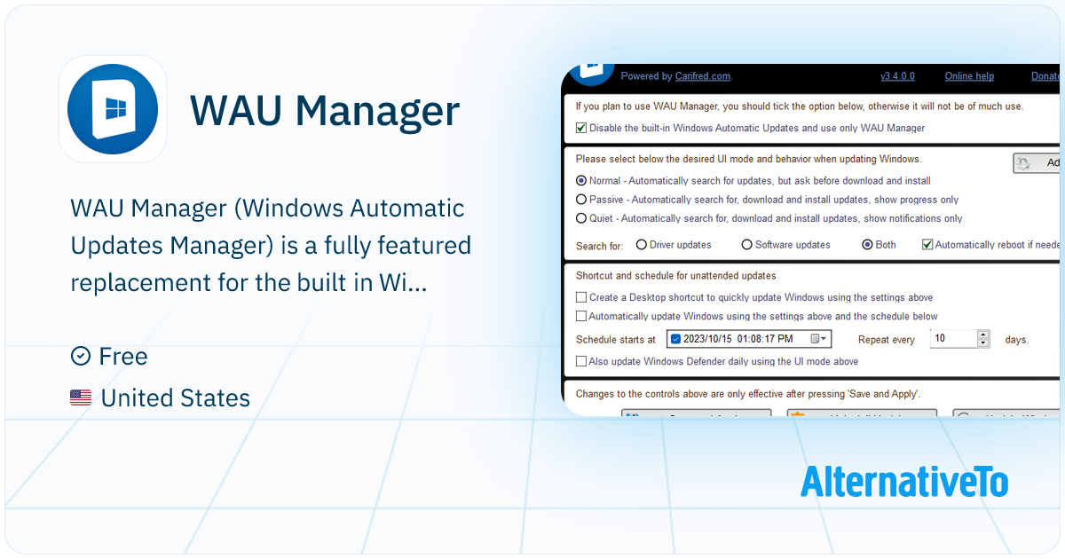 WAU Manager: (Windows Automatic Updates Manager) is a fully featured ...