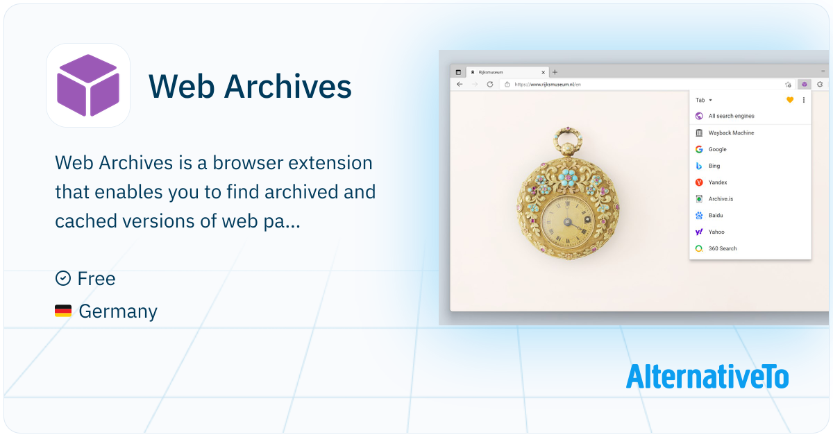 Web Archives: Browser extension for viewing archived and cached ...