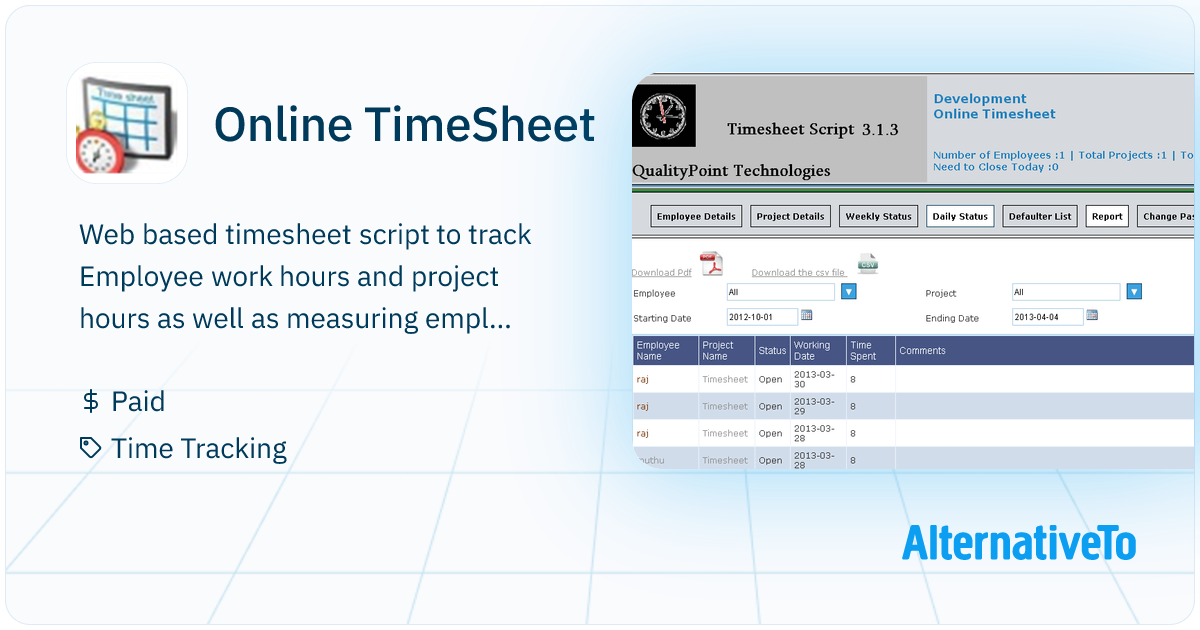 Online TimeSheet: Web based timesheet script to track Employee work ...