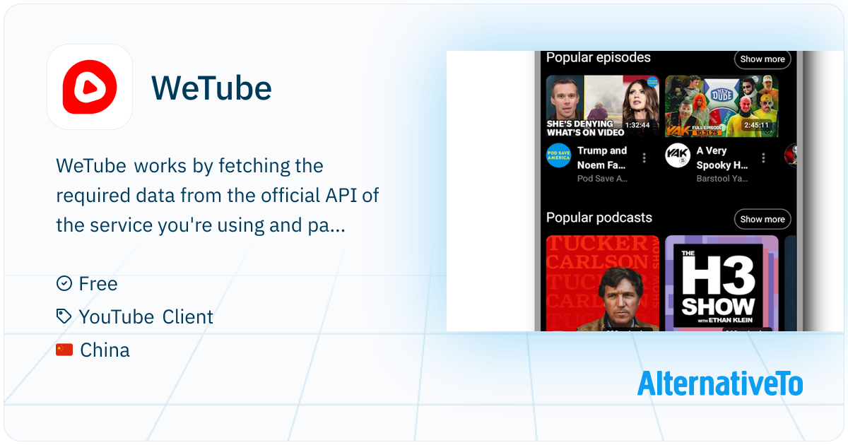WeTube: Stream YouTube ad-free with background play | AlternativeTo