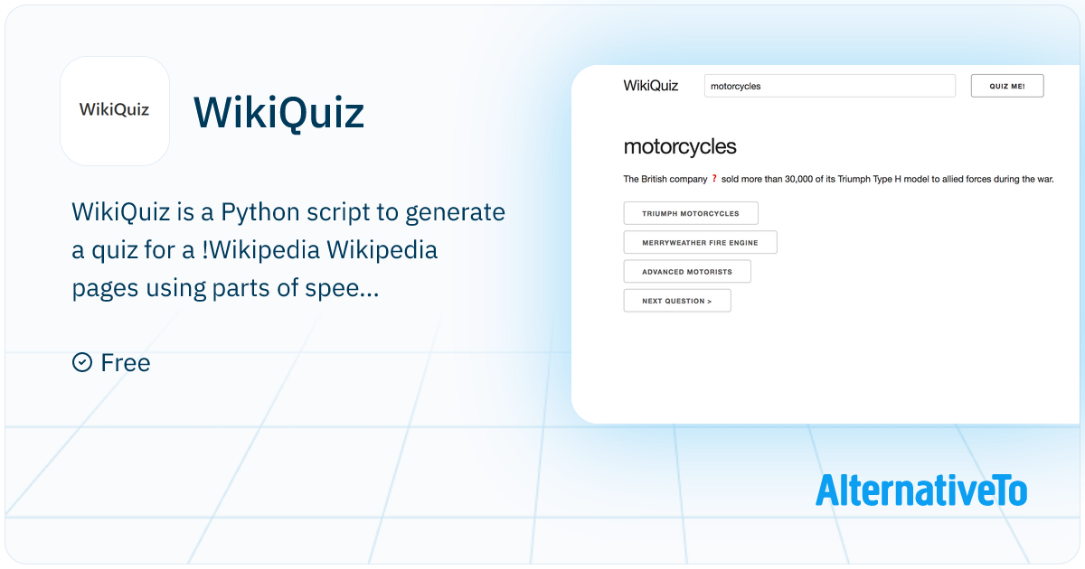 WikiQuiz: Generate quizzes from Wikipedia articles | AlternativeTo