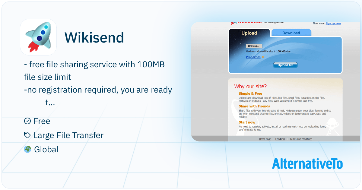 Wikisend: - free file sharing service with 100MB file size | AlternativeTo