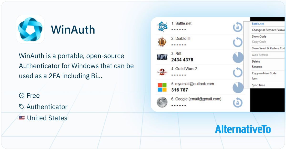 WinAuth: Portable, open-source Authenticator | AlternativeTo