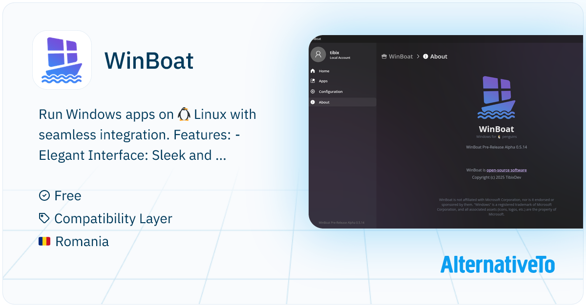 WinBoat: Seamless Windows apps on Linux with native integration | AlternativeTo