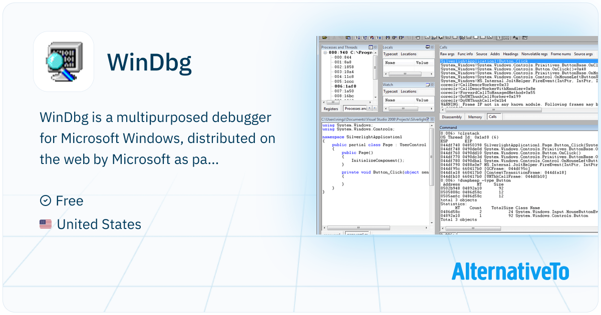 WinDbg: Multipurposed debugger for Microsoft | AlternativeTo