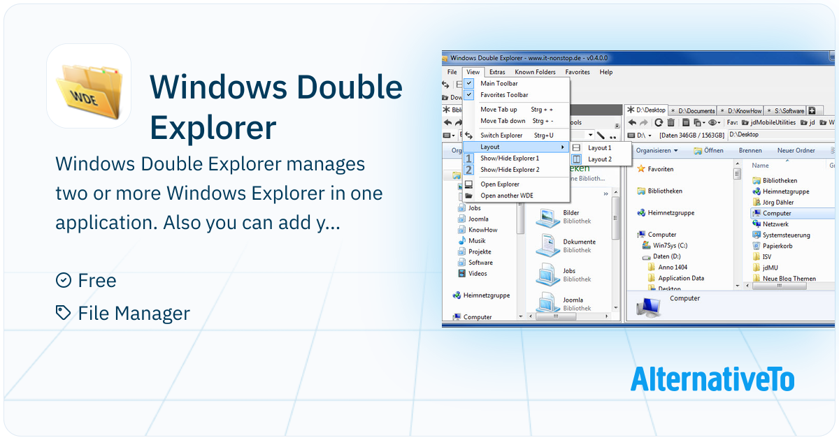 Windows Double Explorer: Manages two or more | AlternativeTo