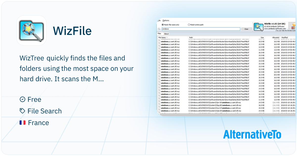WizFile: Rapid file search utility. Search for files on your hard drive ...