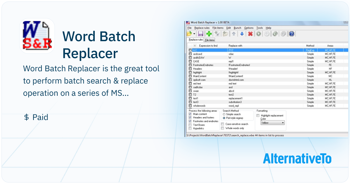 Word Batch Replacer: The great tool to perform | AlternativeTo