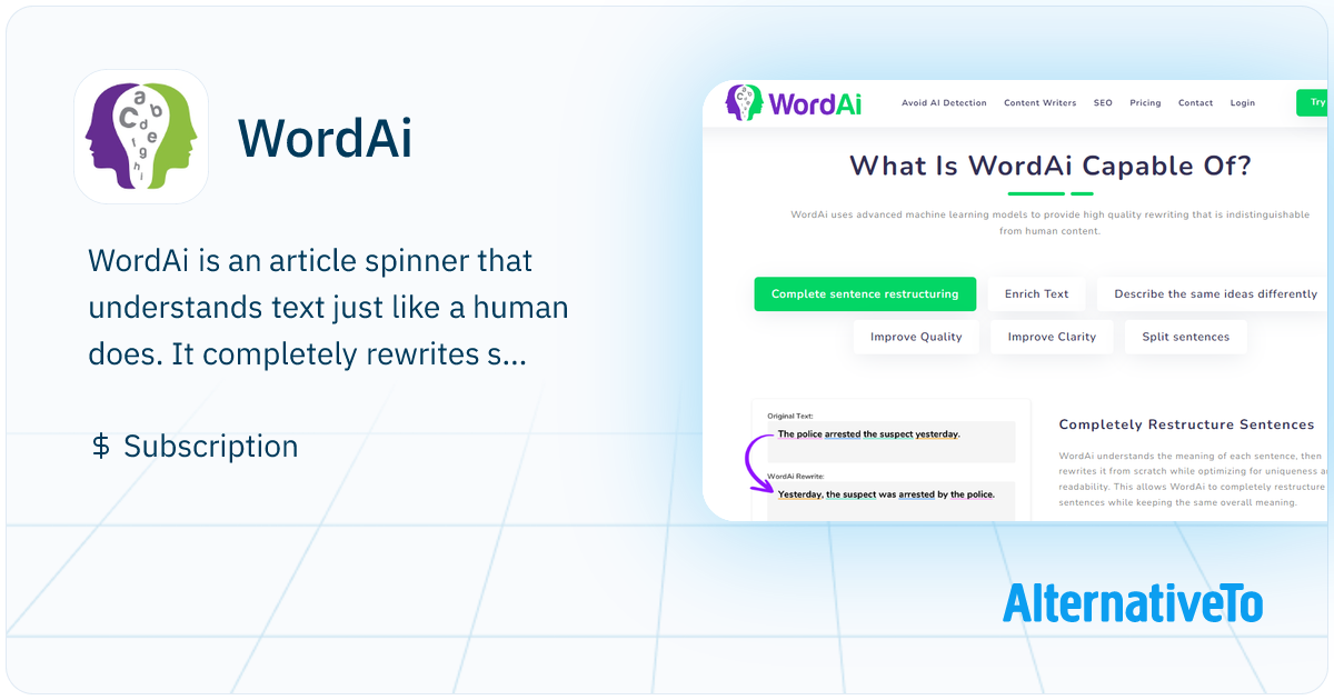 WordAi: Uses artificial intelligence to understand text and is able to ...
