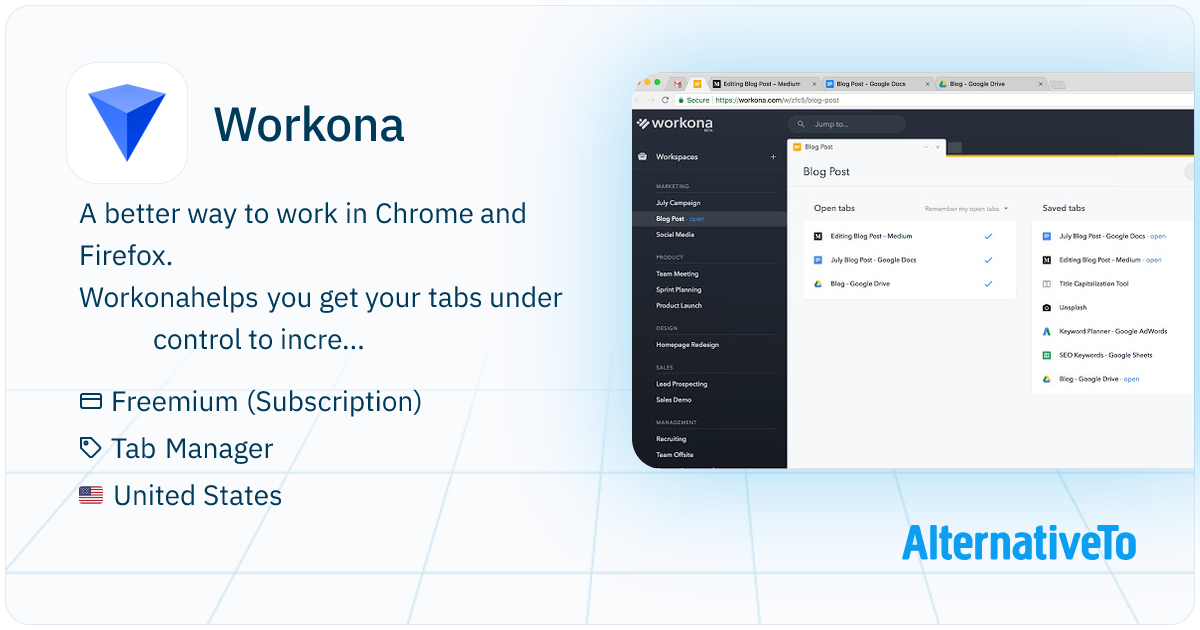 Workona: Organizes browser tabs into workspaces for projects and tasks ...
