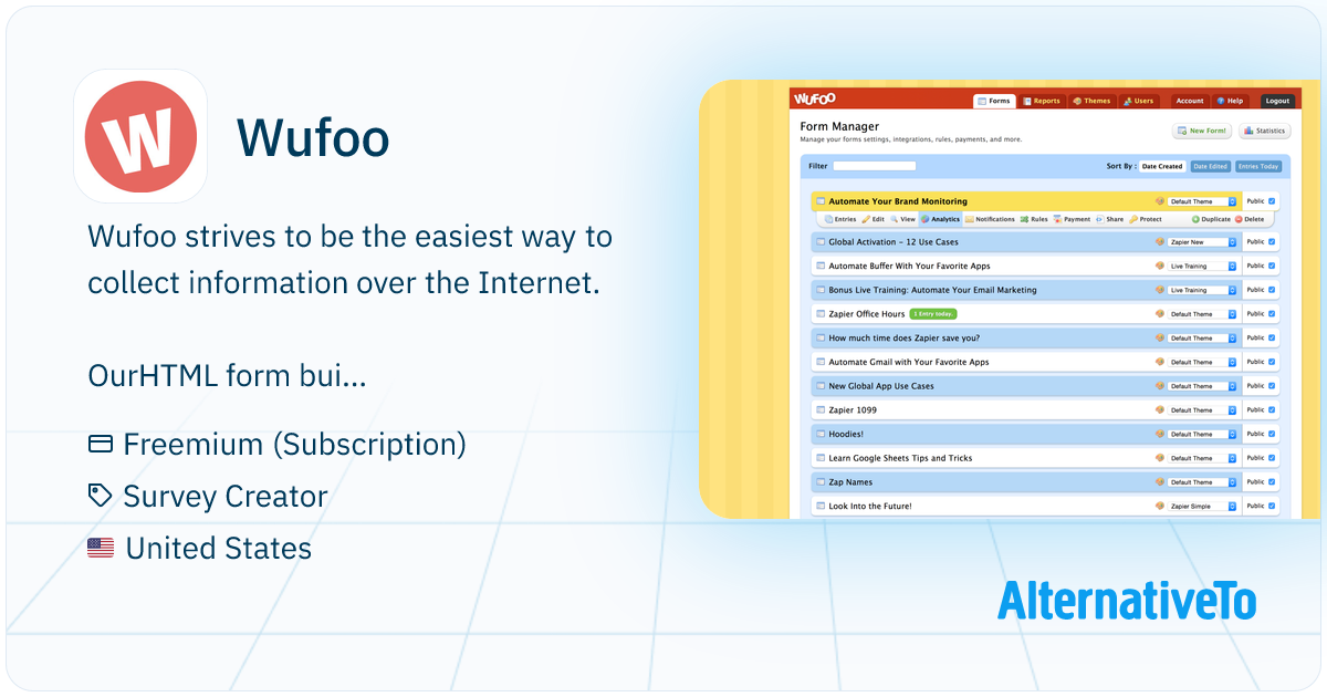 Wufoo: Online form builder with cloud storage database | AlternativeTo