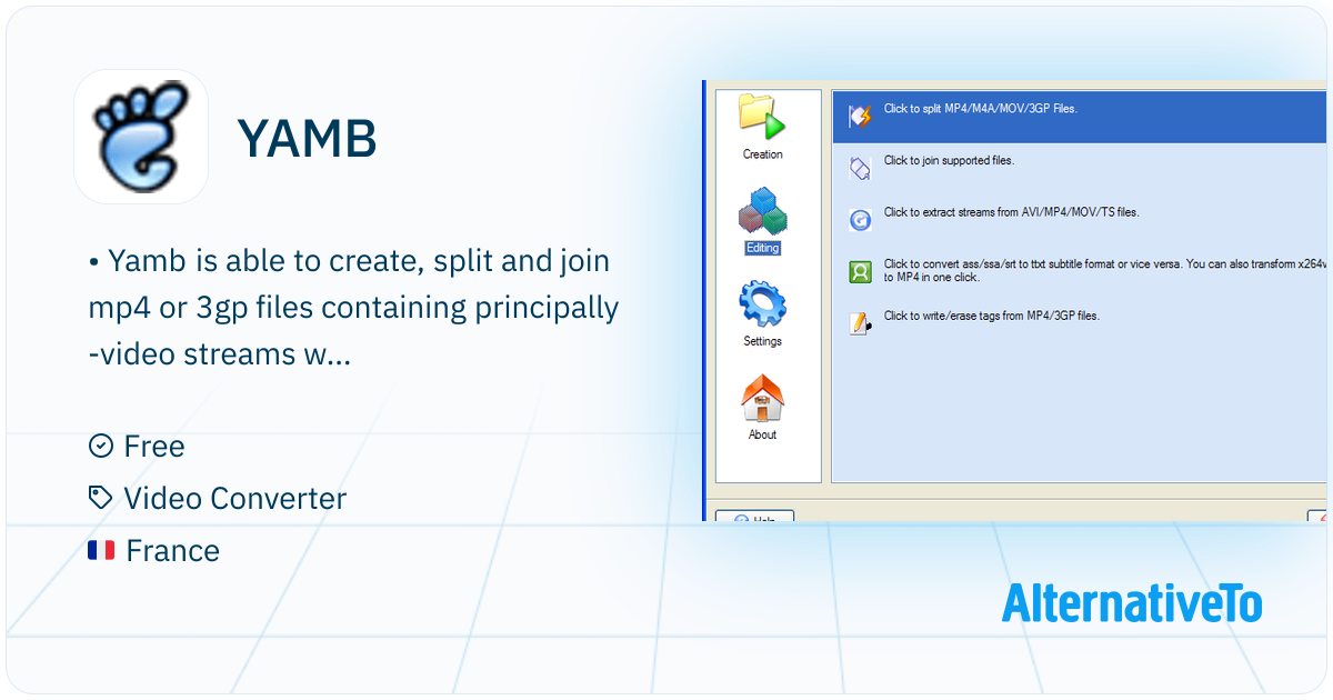 YAMB: • Yamb is able to create, split and join mp4 or | AlternativeTo
