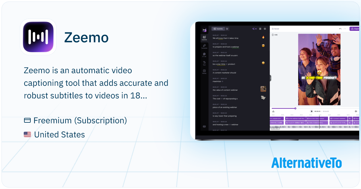 Zeemo: Video captioning in 18 languages with 98% accuracy | AlternativeTo