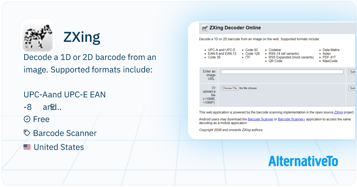 ZXing: Decode a 1D or 2D barcode from an image | AlternativeTo