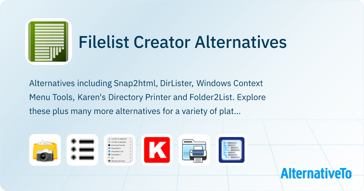 Filelist Creator Alternatives - Explore Similar Software | AlternativeTo